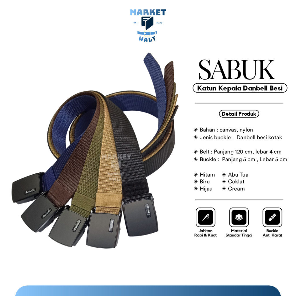 Jual Ikat Pinggang Pria Belt Katun Kepala Danbell Besi Kotak Sabuk ...