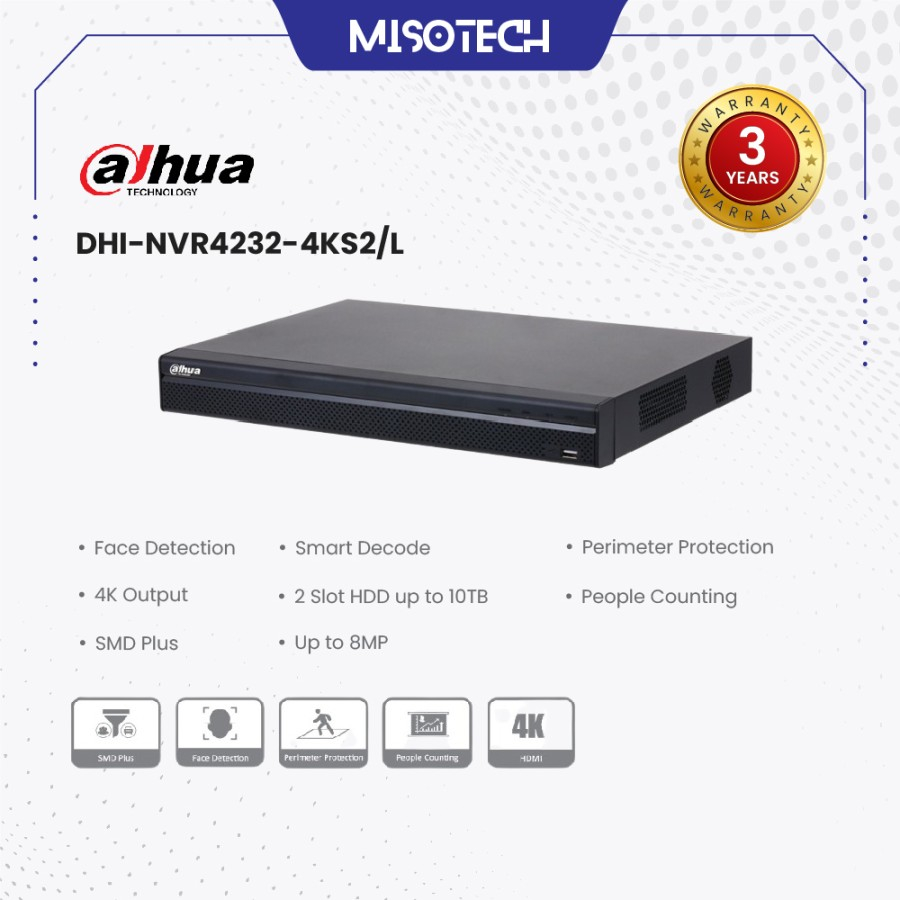 Jual NVR 32 Channel Dahua DHI-NVR4232-4KS3 4K Non-PoE 2 SATA IP Camera ...