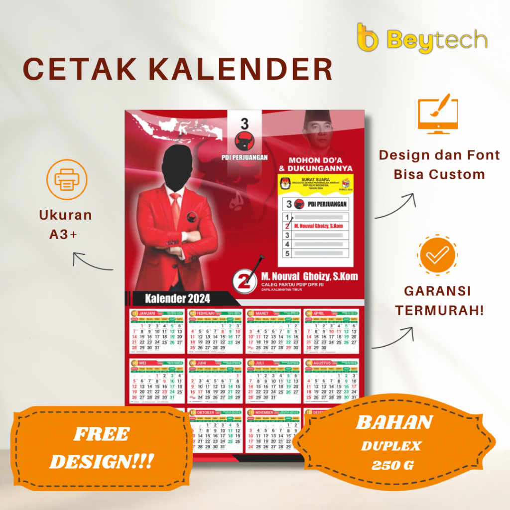 Jual Custom Kalender Duplex 2024 Caleg Partai Cetak Kalender Kampanye ...