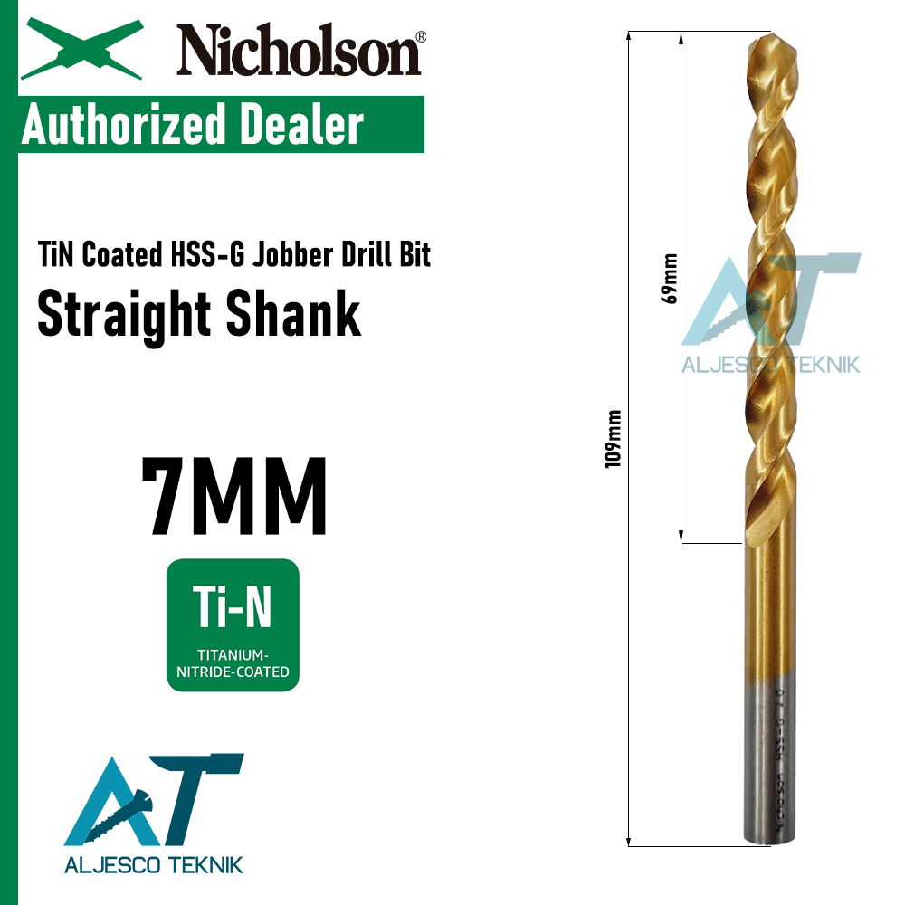 Jual NICHOLSON MATA BOR HSS TiN 7MM 7 MM – TiN COATED HSS DRILL BITS ...