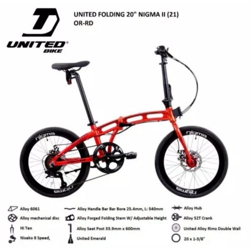 Jual Sepeda Lipat 20 inch United Nigma II Folding bike | Shopee Indonesia