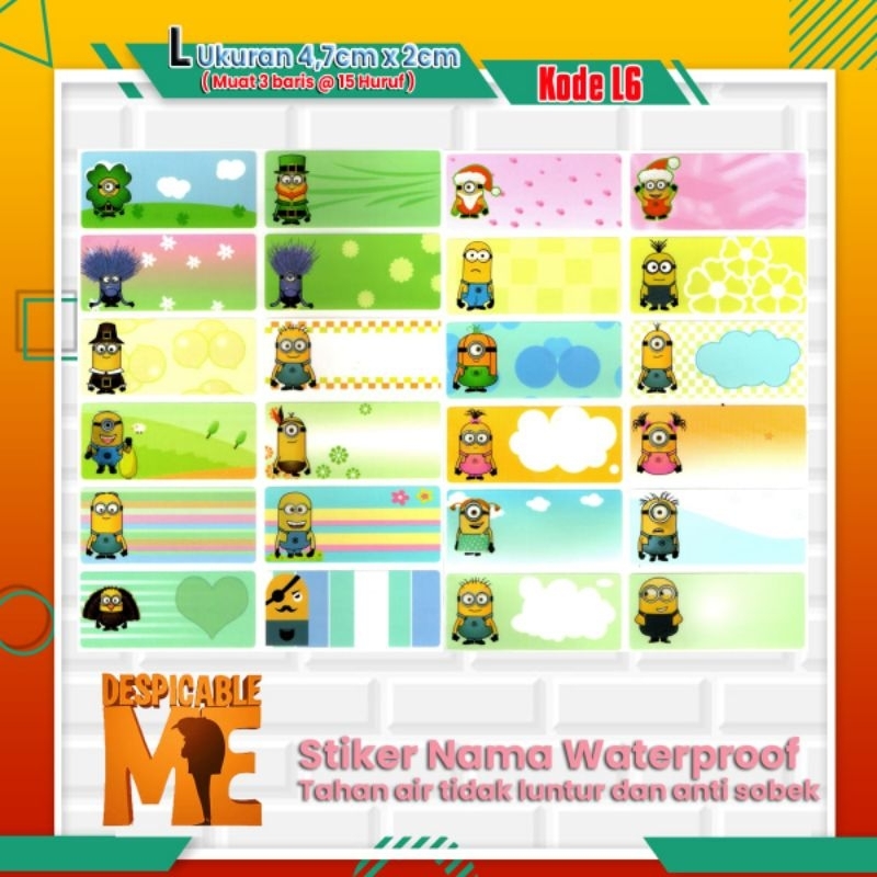 Jual Label Nama, Stiker Custom Nama Waterproof / Cartoon (SIZE L ...