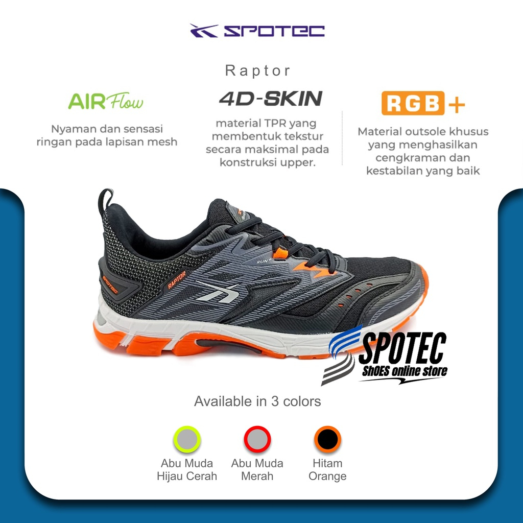 Jual SPOTEC Sepatu RUNNING Artikel RAPTOR hitam-oranye | Original Spotec | Shopee Indonesia