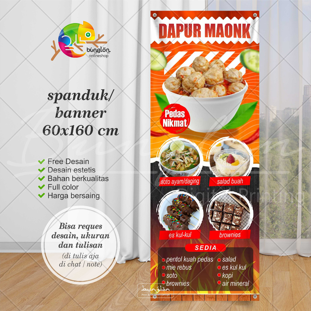 Jual Size 60x160 Cm Spanduk Banner Makanan, Baso Pentol, Es Kul-Kul ...