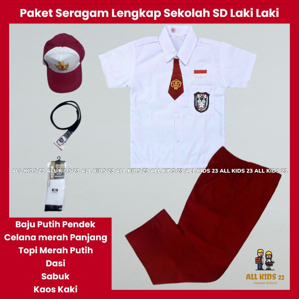 Jual Paket Seragam Sekolah Baju Pendek Celana Panjang SD Merah Putih Lengkap Laki Laki Panjang ...