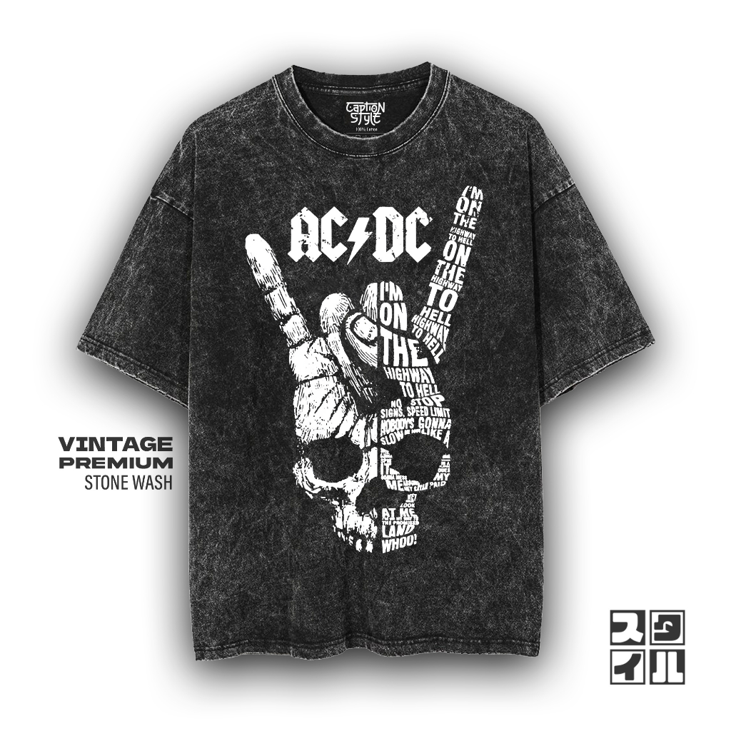 Jual Caption'Style Baju Band ACDC SKULL METAL Kaos Stonewash | Kaos ...