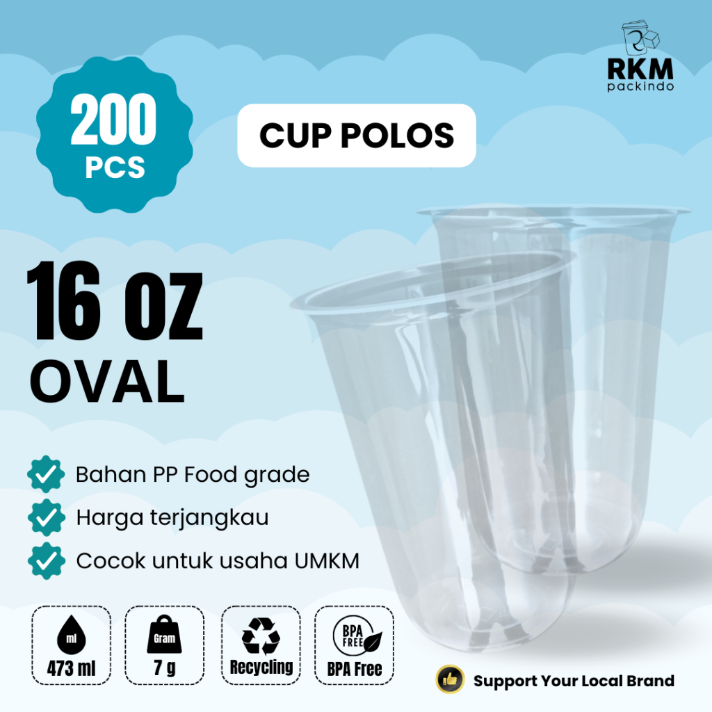 Jual [200pcs] CUSTOM GELAS PP/ SABLON GELAS PP / SABLON CUP PP 16oz OVAL 7gr | Shopee Indonesia