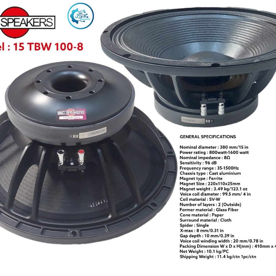Jual KOMPONEN SPEAKER B&C 15TBW100 15 TBW 15INCH MID LOW SUB | Shopee ...