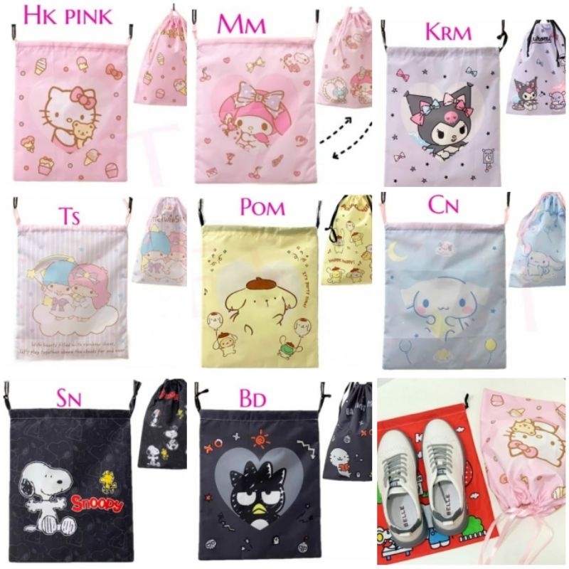 Jual CL Pouch serut Kuromi Cinnamoroll My Melody Hello Kitty Twin Stars ...