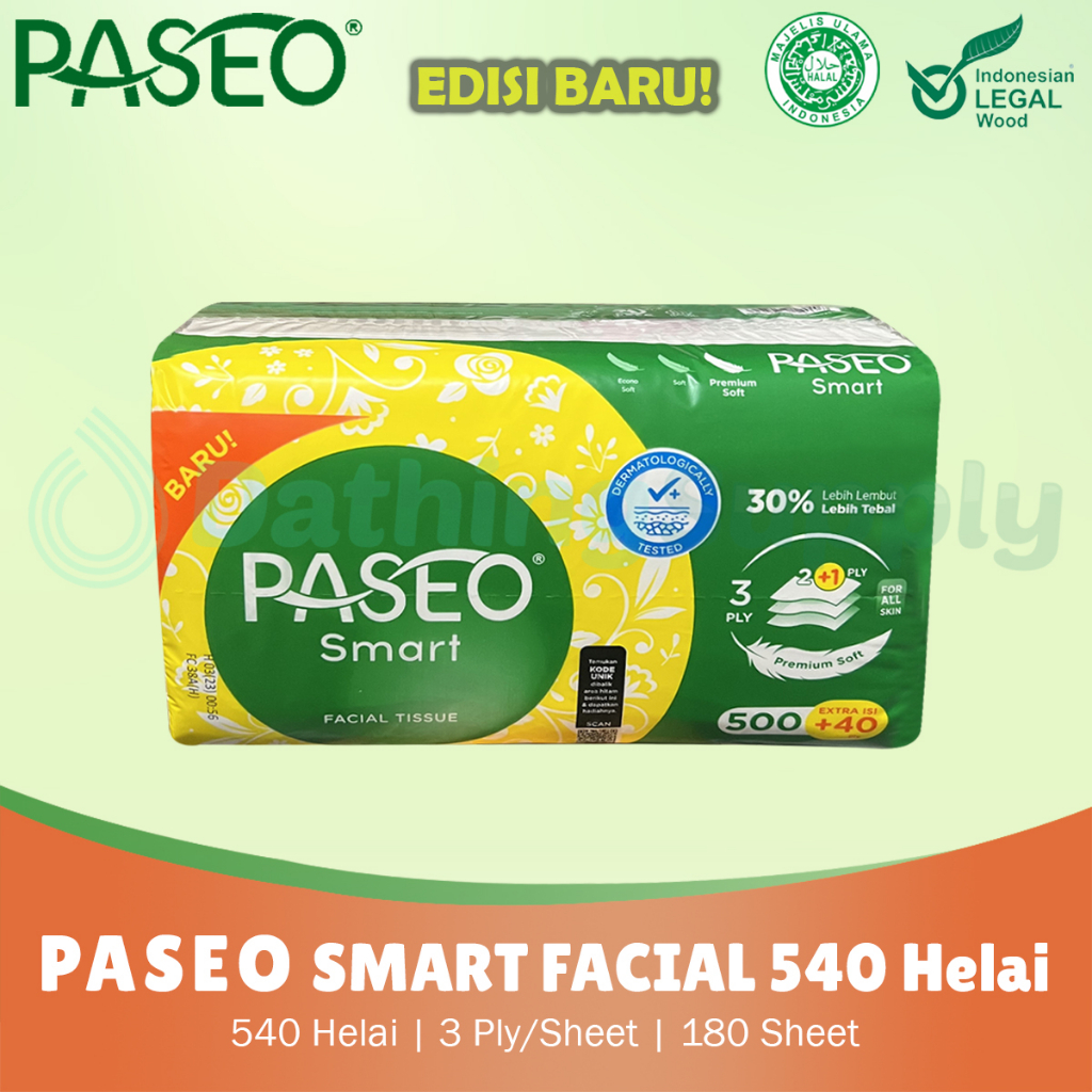 Jual Tissue Paseo Smart Facial 540 Helai 3 Ply Tisu wajah Edisi Baru ...