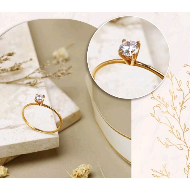 Jual cincin wanita permata satu berlapis emas,/ cincin tunangan wanita ...