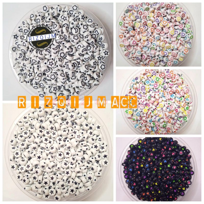 Jual {100 Pcs} Manik Mote Bulat Motif Love Pipih Bahan Meronce Craft ...