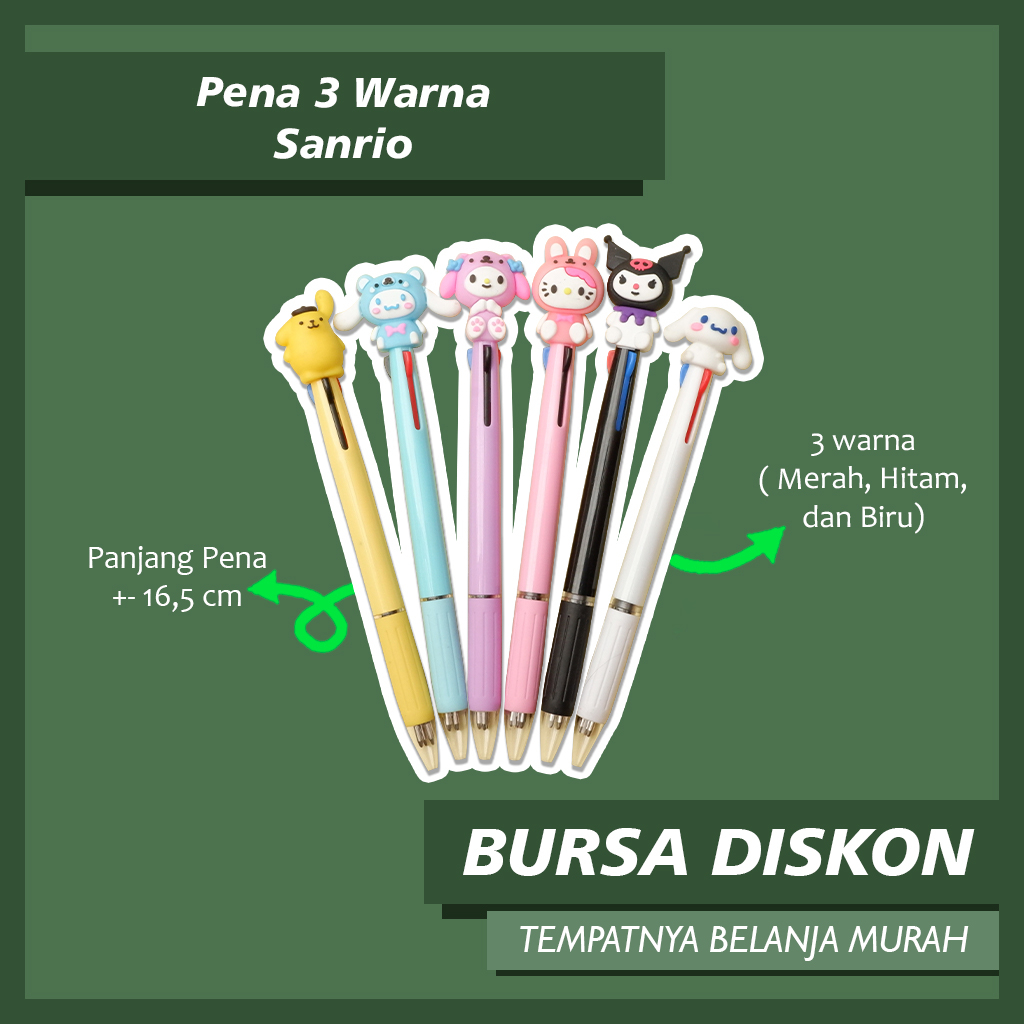 Jual Pena 3 Warna Sanrio Pulpen Pen Bolpen Bolpoint Gelpen Tinta Pulpen ...