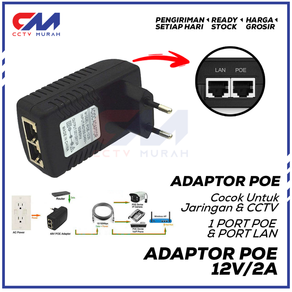 Jual POE Adaptor 12V 2A Injektor Adaptor POE 12V-2A | Shopee Indonesia
