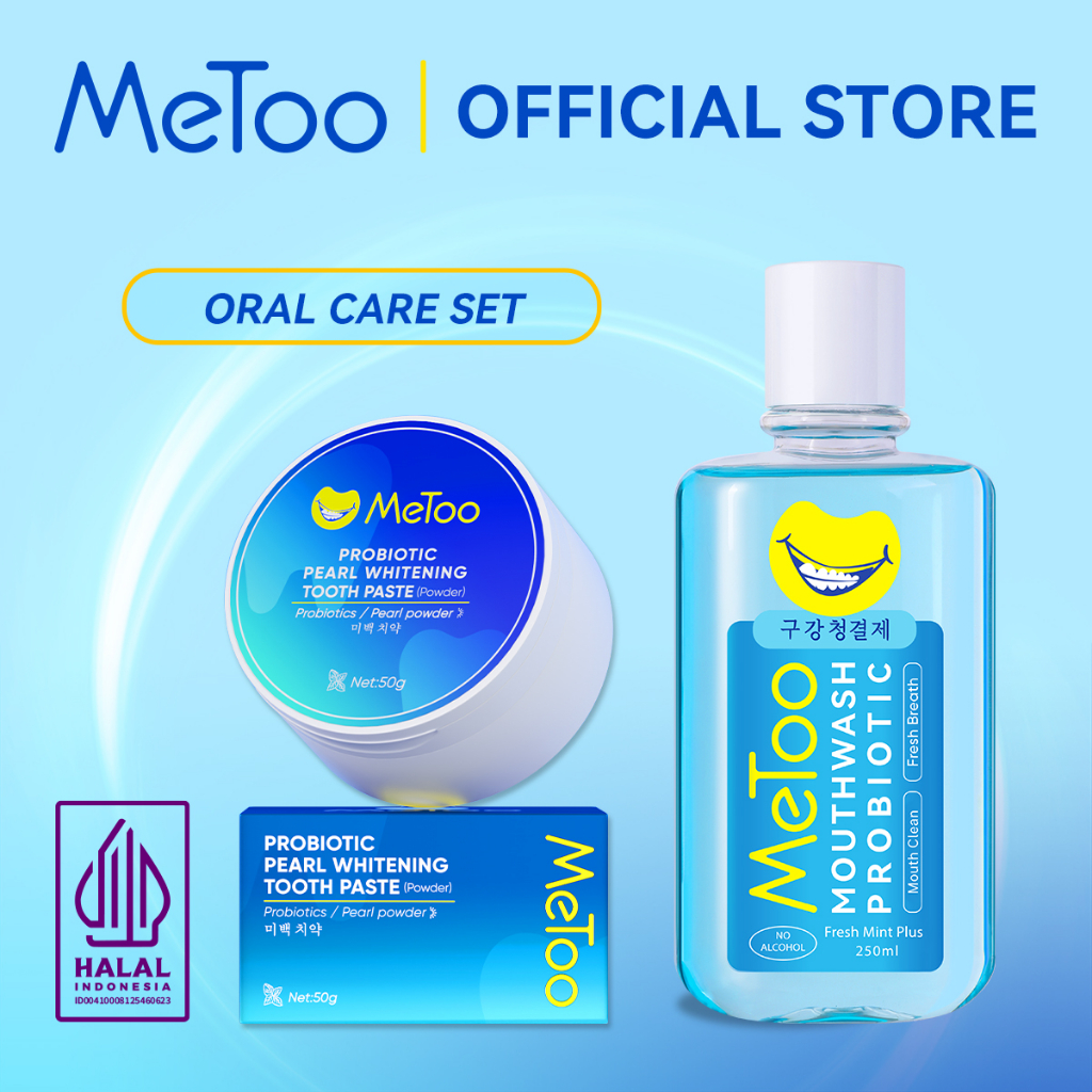 Jual MeToo Teeth Whitening Powder+ Fresh Mint Mouthwash 250ml / Oral ...