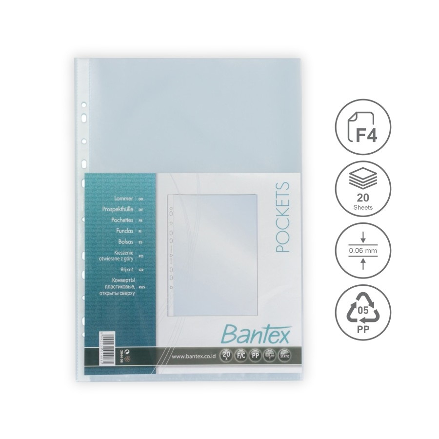 Jual Bantex PP Pocket File Sheet Protector Folio F4 20 Lembar Antiglare ...