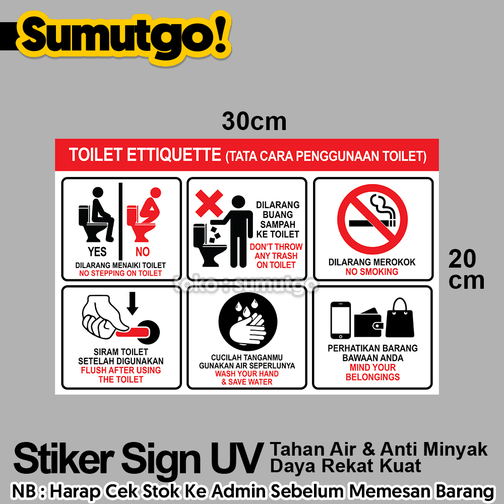 Jual Stiker Toilet Ettiquette Etika Tata Cara Penggunaan Toilet uk 30 x 20 cm / Sticker UV Tanda ...