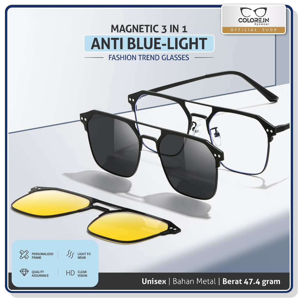 Jual Colore.in Kacamata Clip On 2in1 Metal Lensa Polarized Night Vision ...