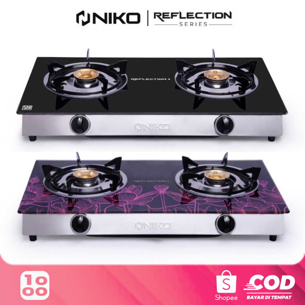 Jual Kompor Gas 2 Tungku Kaca Niko Reflection 2 Tempered Glass 7mm Burner Kunigan Plus Selang ...