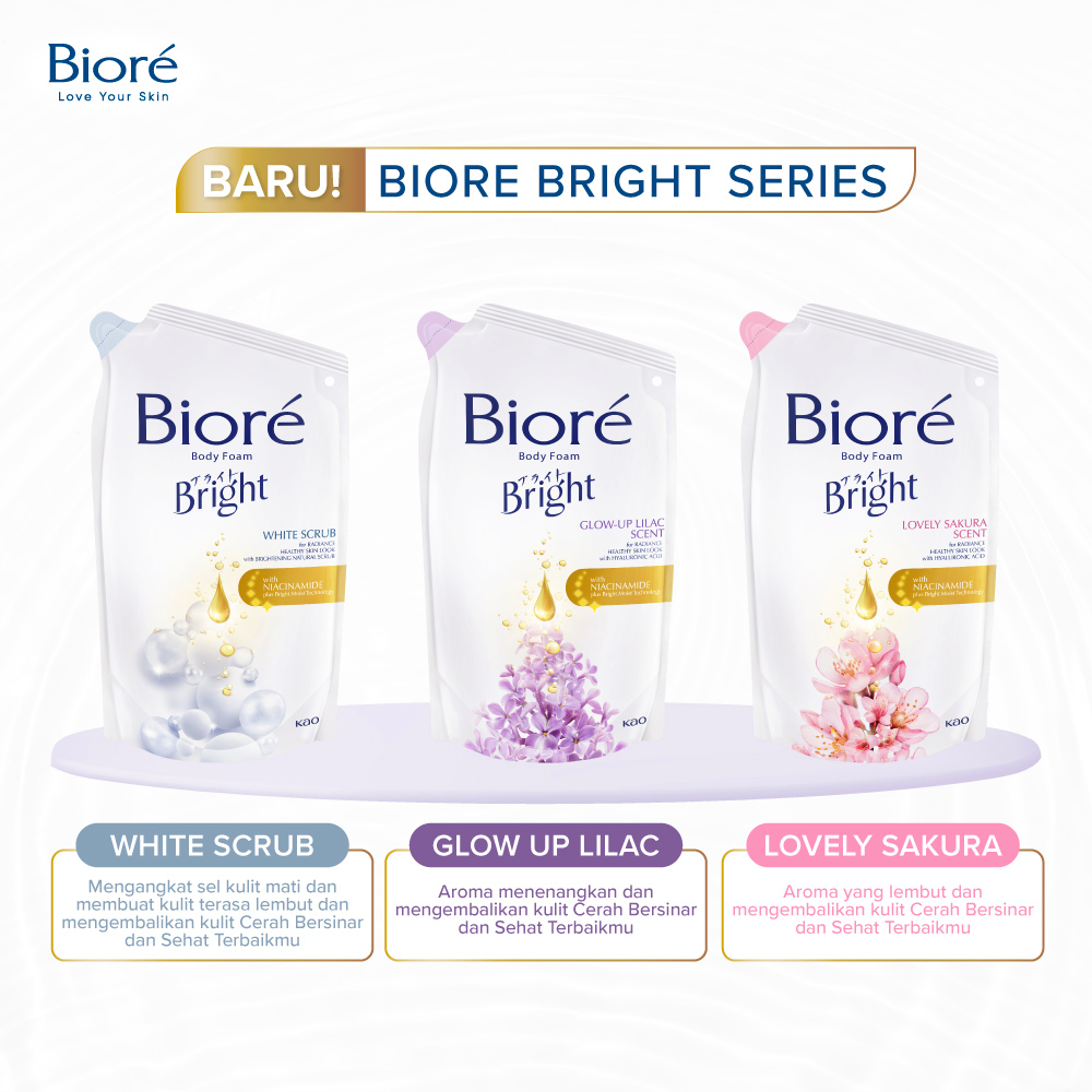 Jual Biore Bright Sabun Mandi Cair Pencerah Kulit Glow-up Lilac 400ml ...