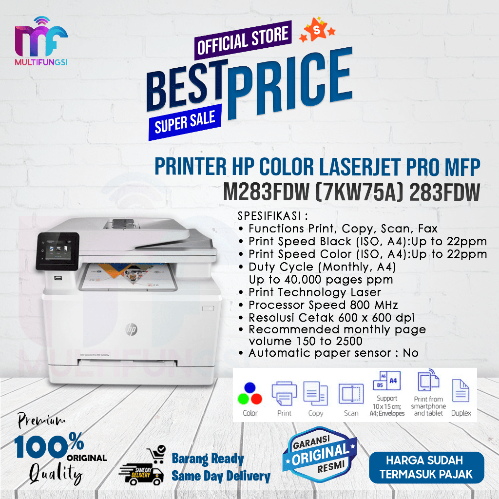 Jual Printer HP Color Laserjet Pro MFP M283fdw (7KW75A) 283fdw | Shopee ...