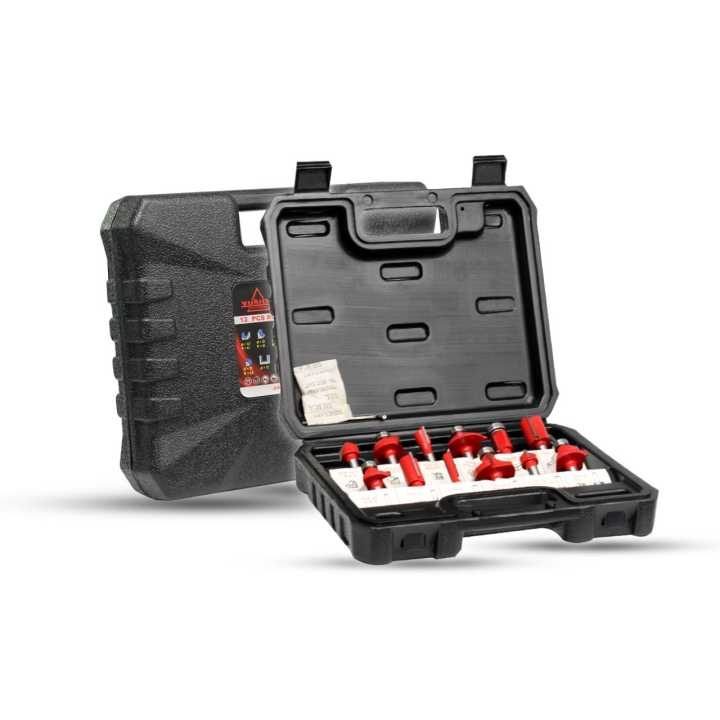 Jual Mata Profil Set 12pcs Trimmer Router Bits Set 1/4” Kayu Router ...