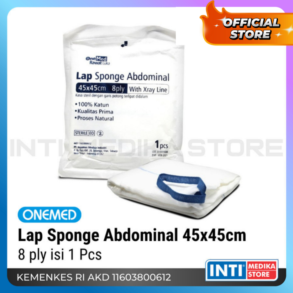 Jual ONEMED - Lap Sponge Abdominal 45 x 45cm 8ply with X-ray Line isi 1 ...