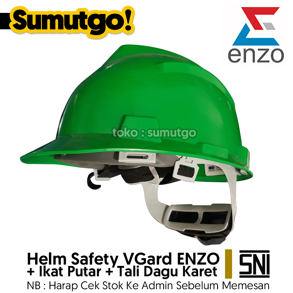Jual Helm Safety Proyek warna Hijau merek ENZO + ikat Kepala Putar ...