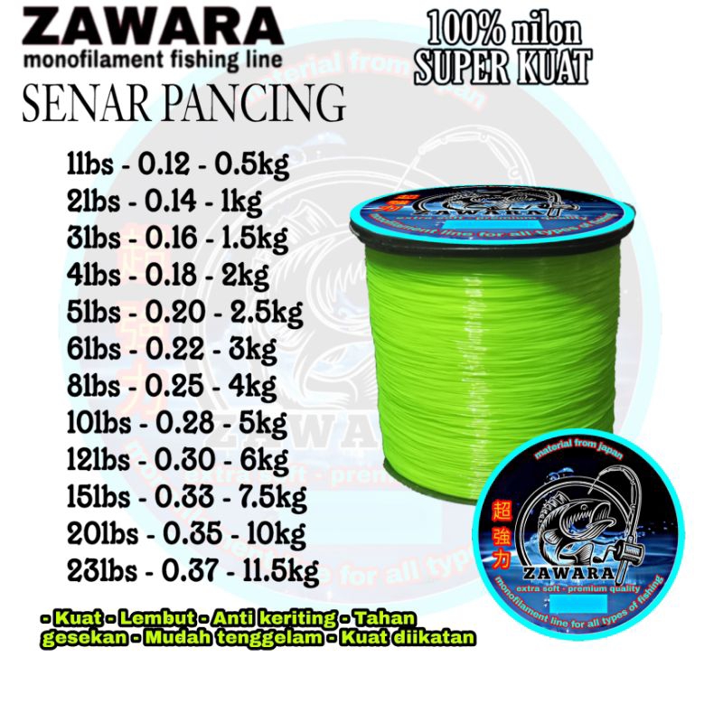 Jual Senar pancing super kuat anti keriting Hijau Stabilo ZAWARA ...