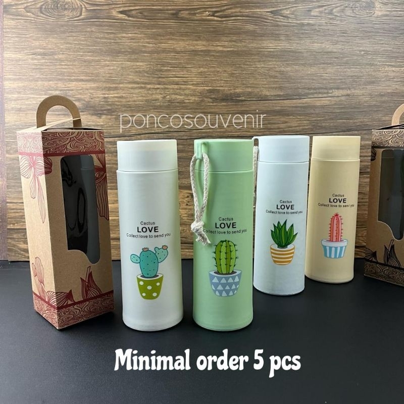 Jual Botol/ Tumbler Kaktus Kemasan Box Tenteng Daun Batik | Shopee ...