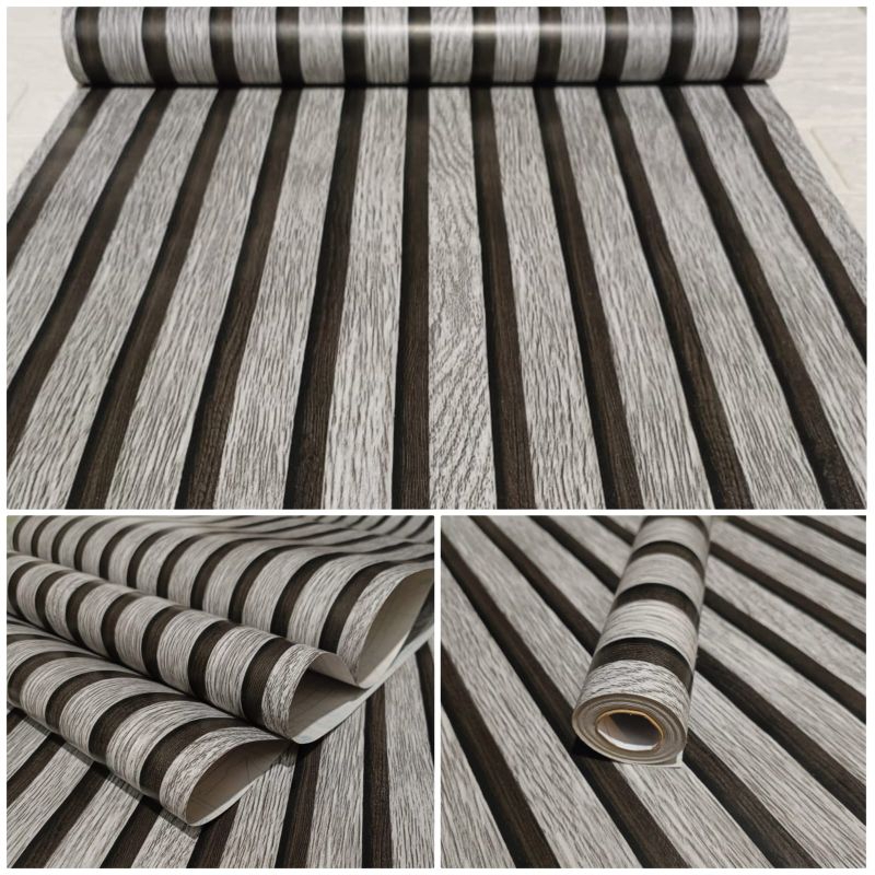 Jual Wallpaper Dinding Kayu Abu Garis-garis Coklat Kehitaman Sticker ...