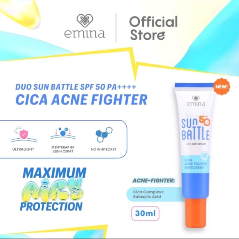 Jual EMINA Sun Battle SPF 50 PA++++ Cica Acne Fighter Sunscreen 30ml ...