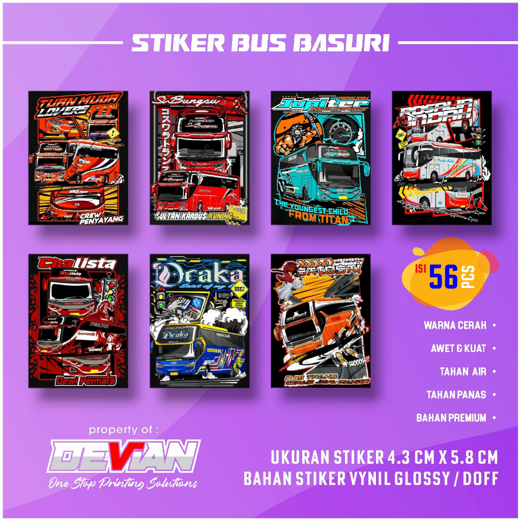 Jual VIRAL stiker bus basuri isi 56 stiker TUAN MUDA JUPITER CHALISTA ...