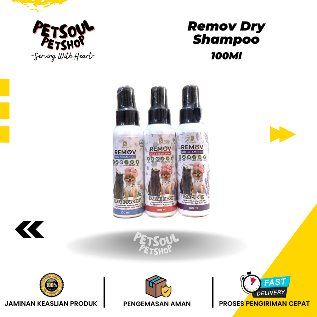 Jual REMOV Pet Dry Shampoo Kucing dan Anjing 100ML Shampo Kering Tanpa ...