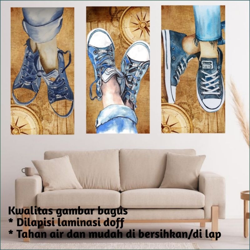 Jual Hiasan dinding 1set poster sepatu biru untuk walldekor atau ...