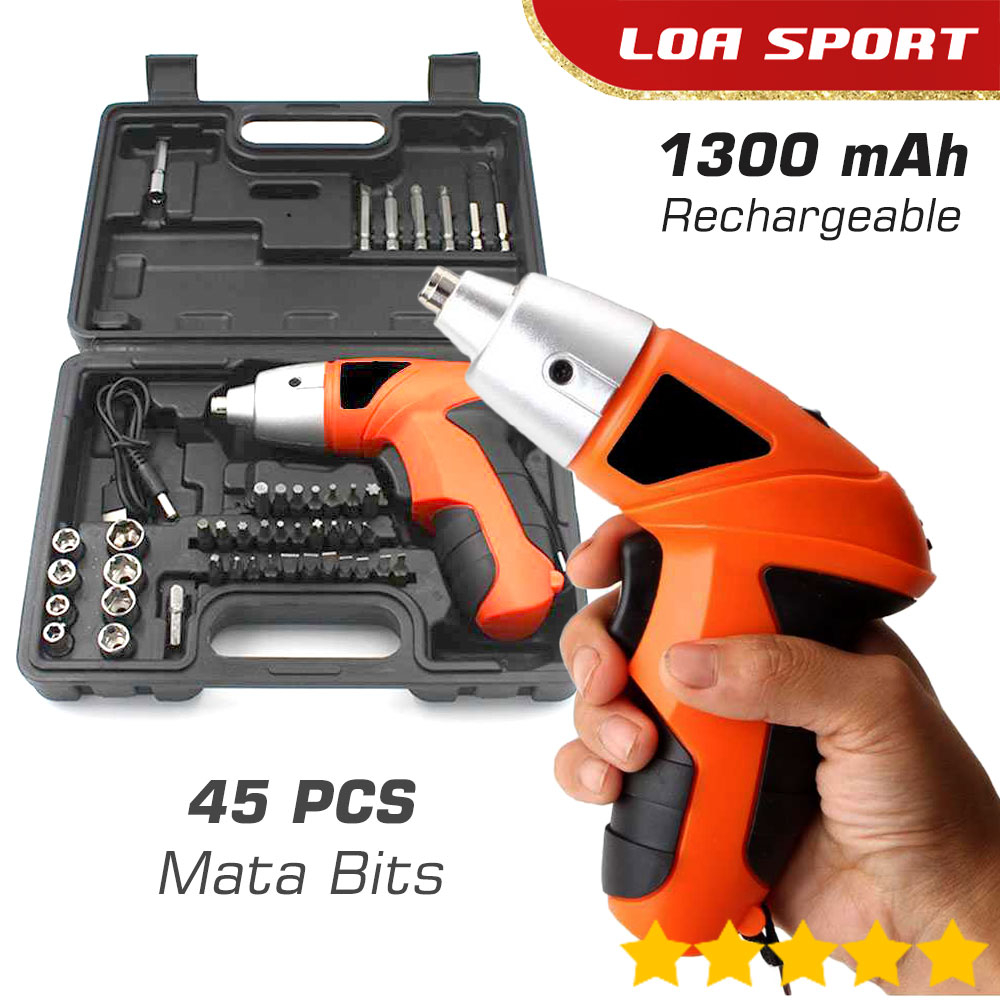 Jual Obeng Bor Listrik Baterai 1300mAh Torsi 3 Nm Plus Set 46 PCS Mata ...