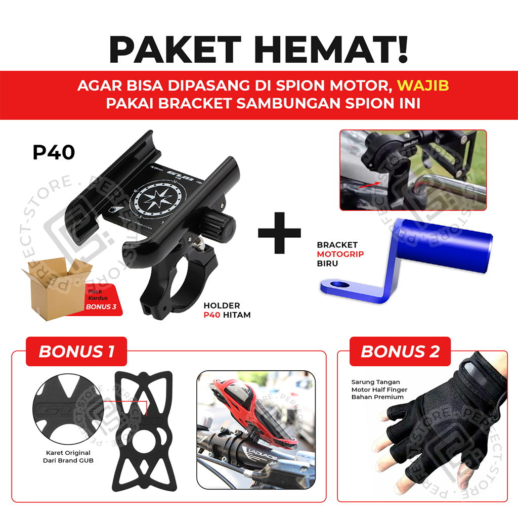 Jual Holder Motor GUB P40 Phone Stand Bracket Spion Stang Full ...