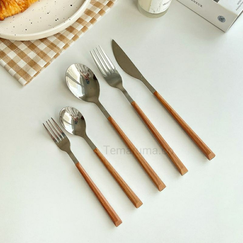 Jual TEMARUMA SUJEO Sendok Garpu Pisau Aesthetic Korea / Peralatan Makan Set / Sendok Kayu ...
