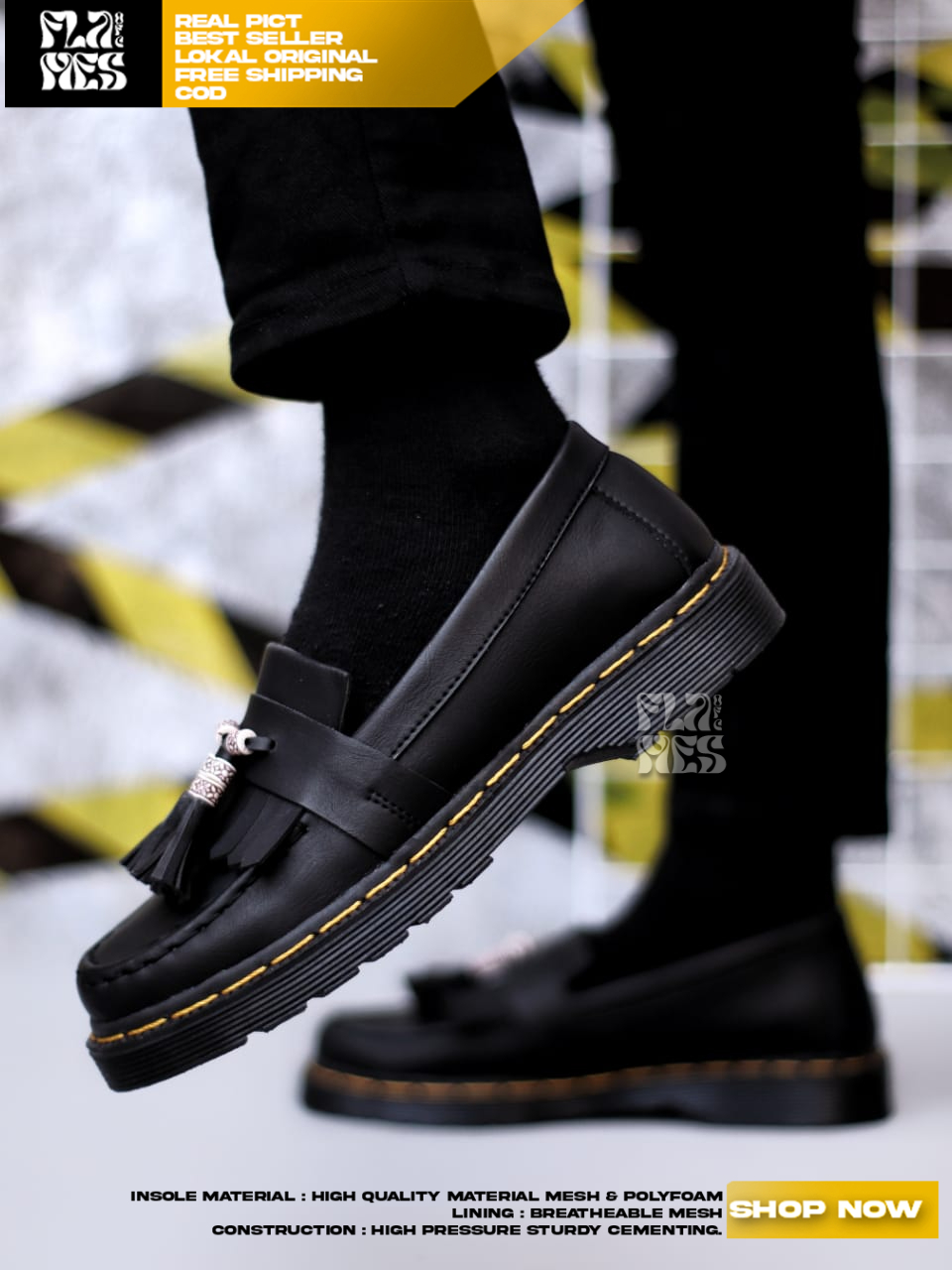 Jual FLAMES Sepatu Loafers Hitam Docmart Casual Formal Pantofel Pria ...