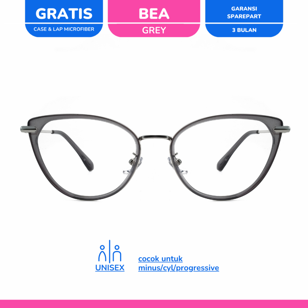 Jual zonakacamata - The Cat Eye Bea Grey - Frame Kacamata - Pria/Wanita - Minus/Silinder/Plus ...