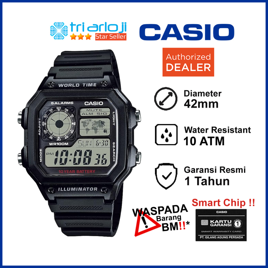 Jual CASIO AE-1200WH-1AVDF Jam Tangan Pria Digital Rubber Hitam AE-1200WH-1A AE1200WH | Shopee ...