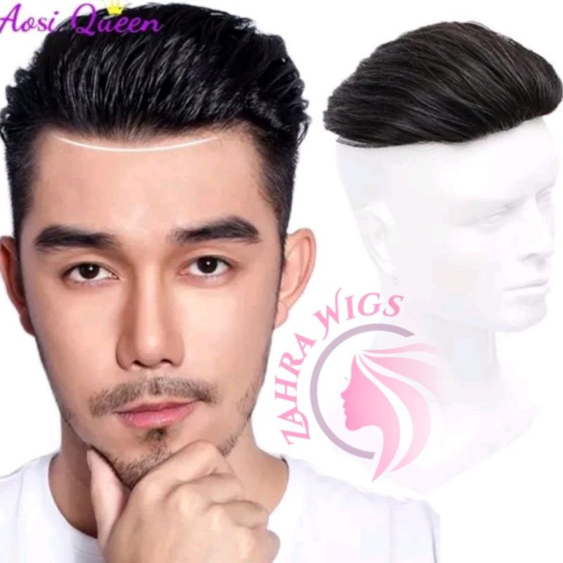 Jual Toupee Pria Penutup Botak Pria Rambut Jambul Keatas Warna Hitam ...