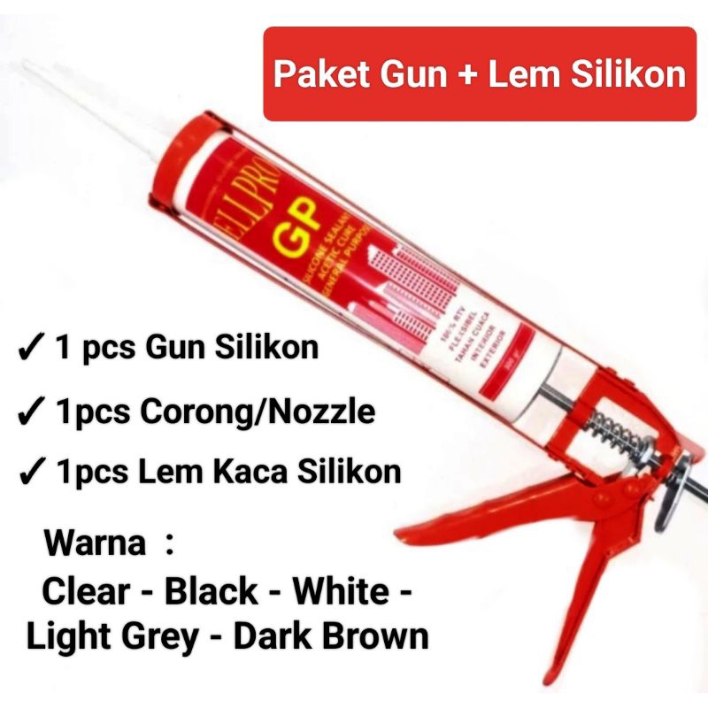 Jual Paket Gun Silicone + Lem Silikon Kaca/Aquarium/Wall Panel-Batten ...