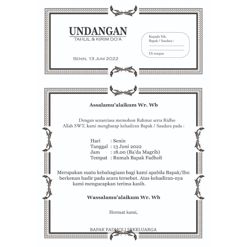Jual UNDANGAN TAHLIL A4 || UNDANGAN KENDURI || UNDANGAN WALIMATUL URSY ...