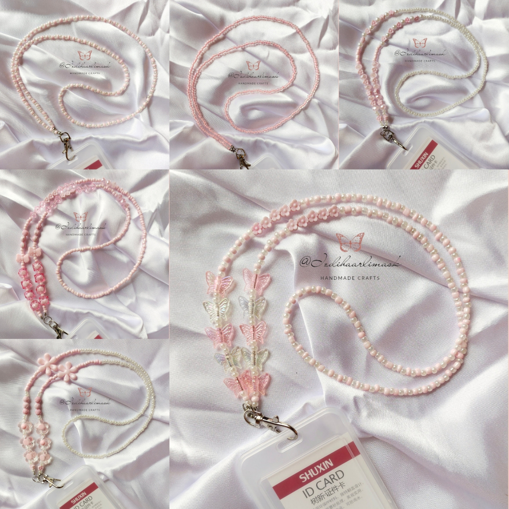 Jual " VARIASI PINK " LANYARD STRAP KALUNG NAME TAG ID CARD MANIK BEADS ...