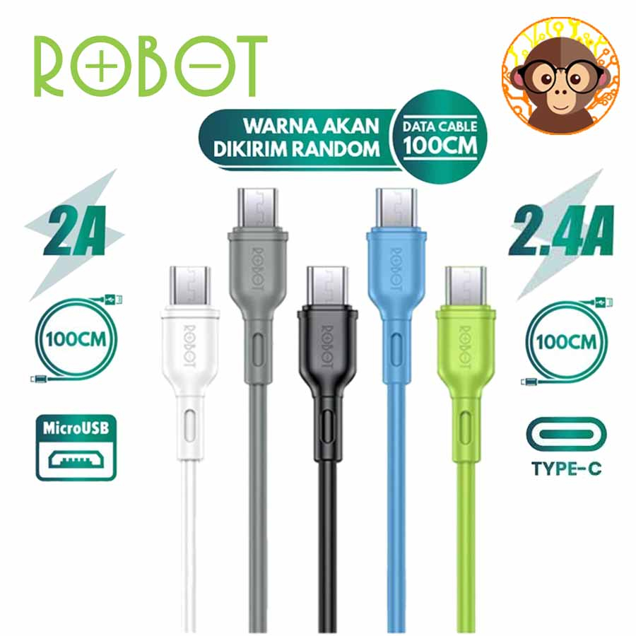 Jual Kabel Data Robot Micro USB 2A / Type C 2.4A RBM100S / RBC100S 100cm Original 100% | Shopee ...