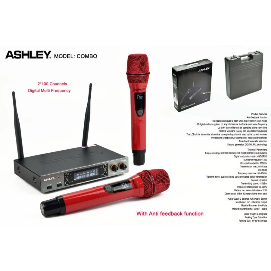 Jual MICROPHONE ASHLEY COMBO MIC WIRELESS ASHLEY ORIGINAL GARANSI BARU ...