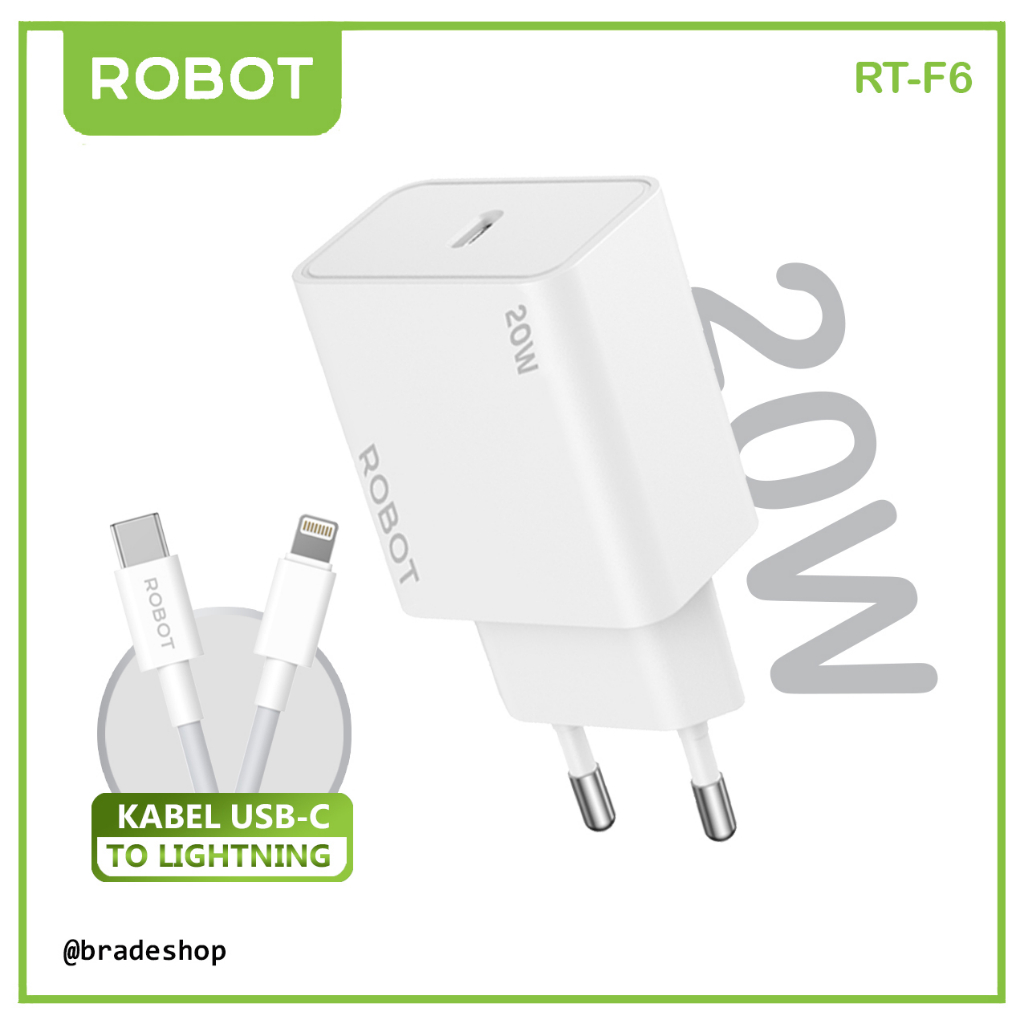 Jual Charger 20W Robot USB-C To Lightning Pengisian Daya Cepat PD20W 3A ...