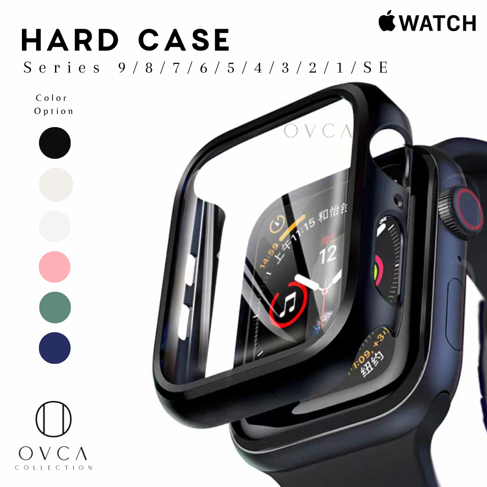 Jual Apple Watch Hard Case & Tempered Glass Series 9 8 7 6 5 4 3 2 1 SE ...