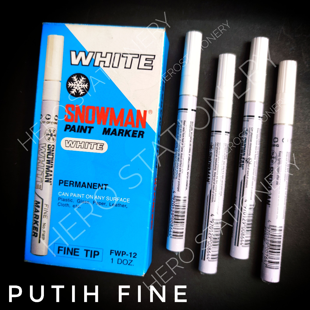 Jual Spidol permanen paint marker snowman fine tip tinta putih white FWP-12 | Shopee Indonesia